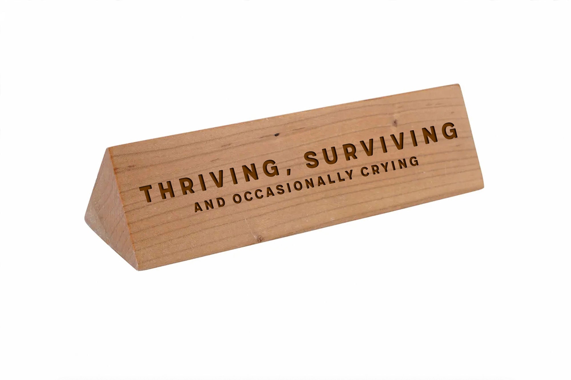 Wooden Desk Sign 'Thriving, Surviving and Occasionally Crying' | Gift ...